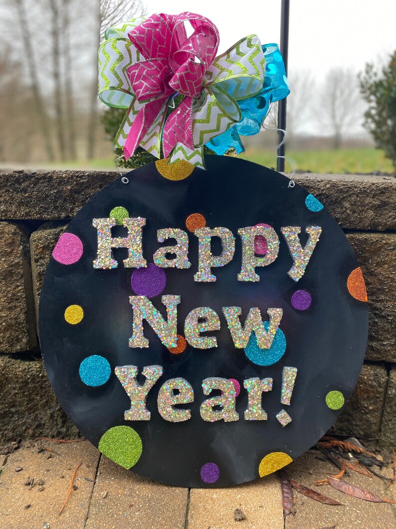 Happy New Year Door Hanger Welcome Sign Happy New Year Wreath - Etsy