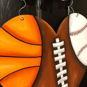 Sports Fan Heart! Baseball! Football! Basketball! Hand Painted Wooden ...