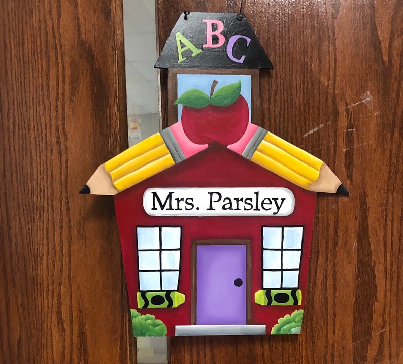 Schoolhouse Hand Painted Wooden Door Hanger - Back to School, or ...