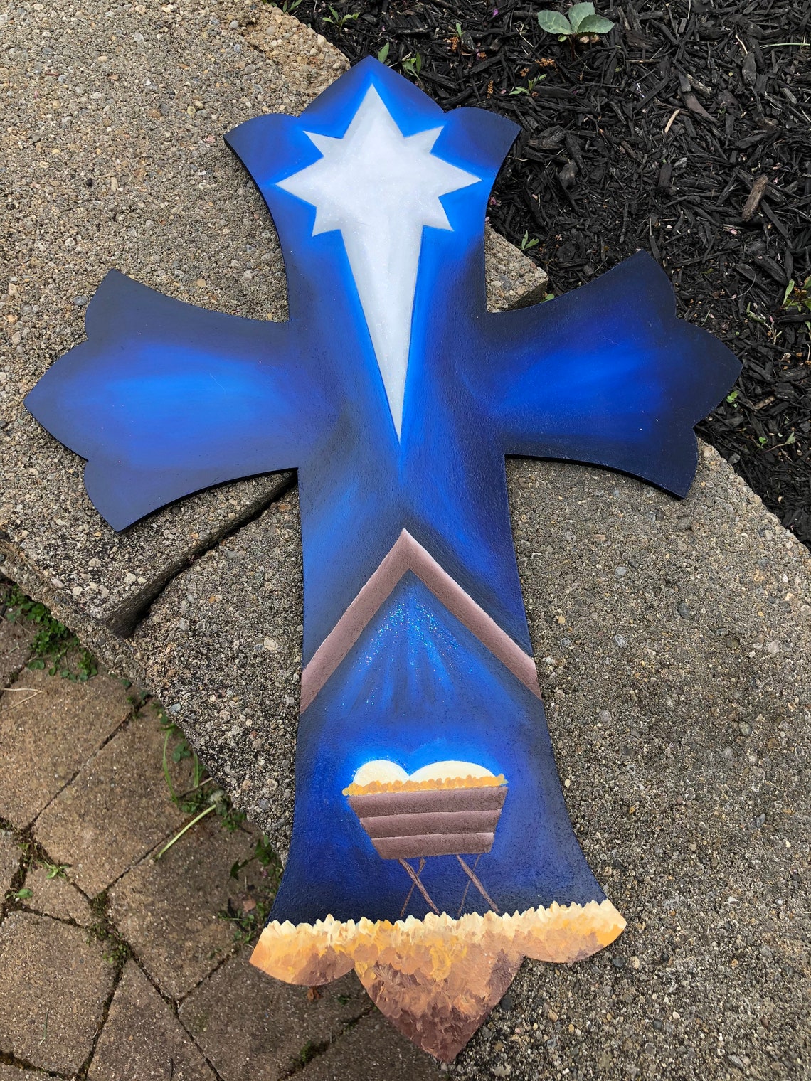 Cross Door Hanger Welcome Cross Merry Christmas Silent Night Baby Jesus ...