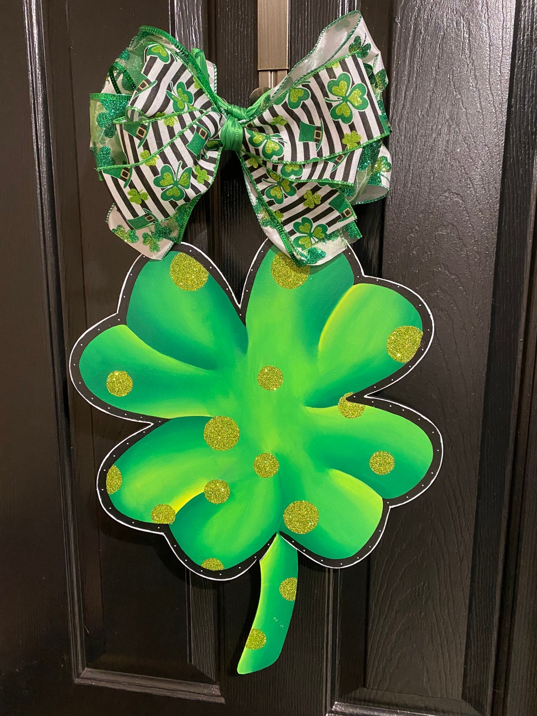 St Patricks Door Hanger Clover Door Hanger with Green Glitter Polka ...