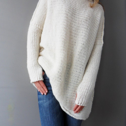 Black Cotton Linen Oversized Chunky Knit Woman Sweater Loose Etsy