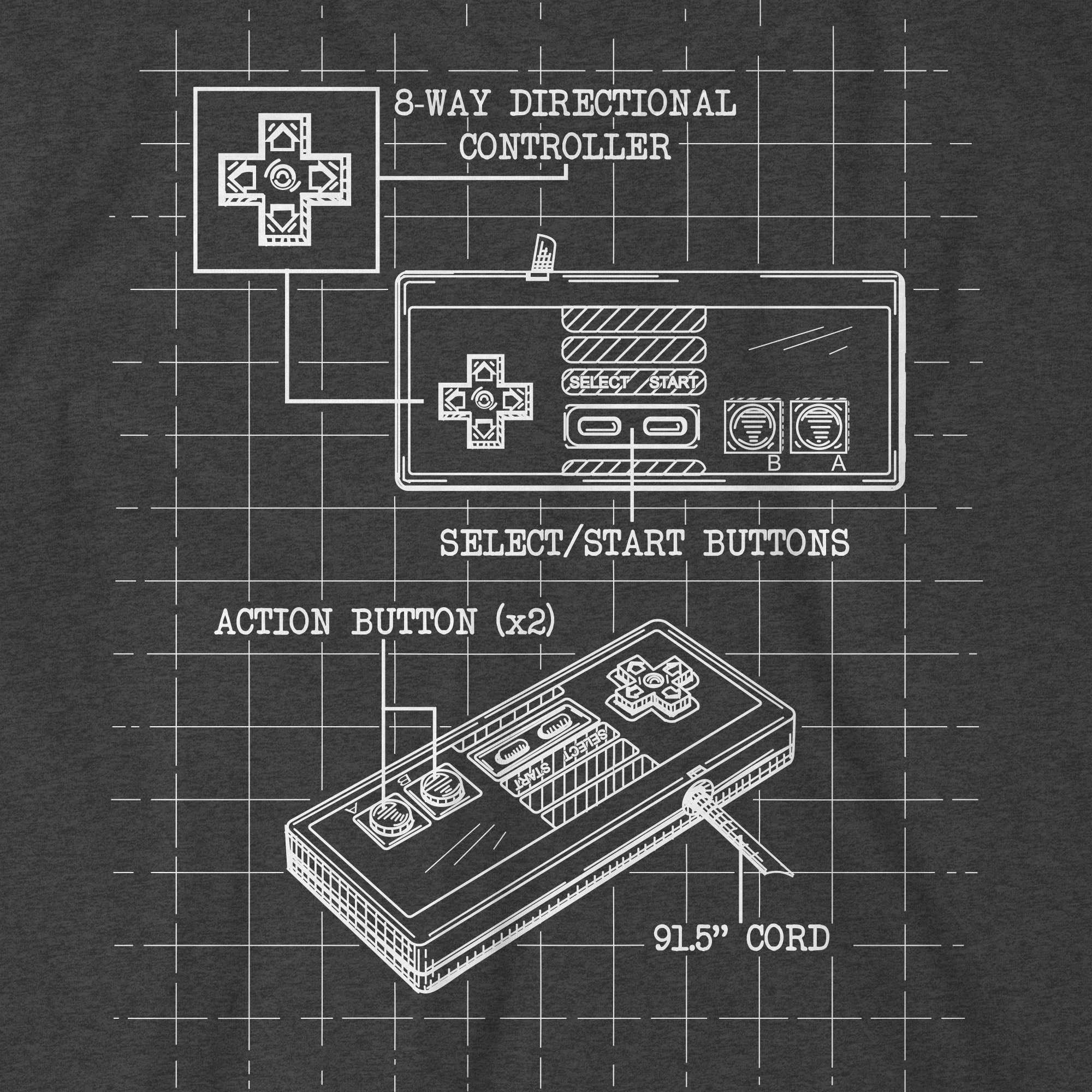 Nintendo NES Controller Blueprint T-shirt | Original Concept Nintendo T ...