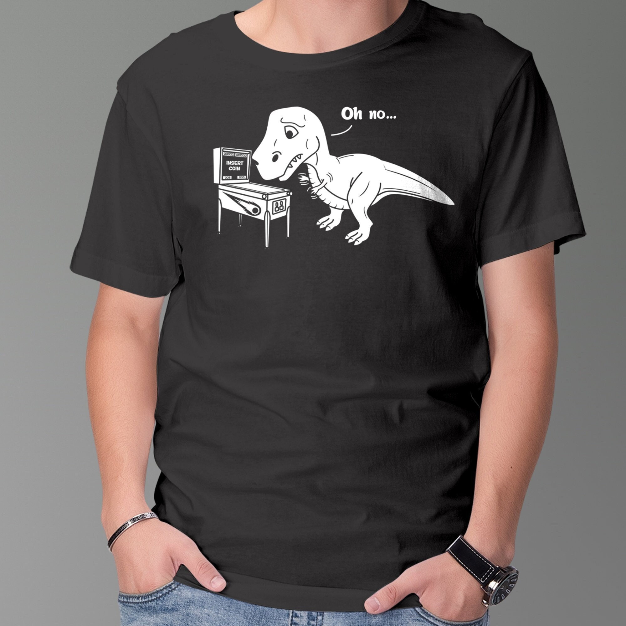 Dinosaur Pinball T-shirt | T-rex Can't Reach the Pinball Machine ...