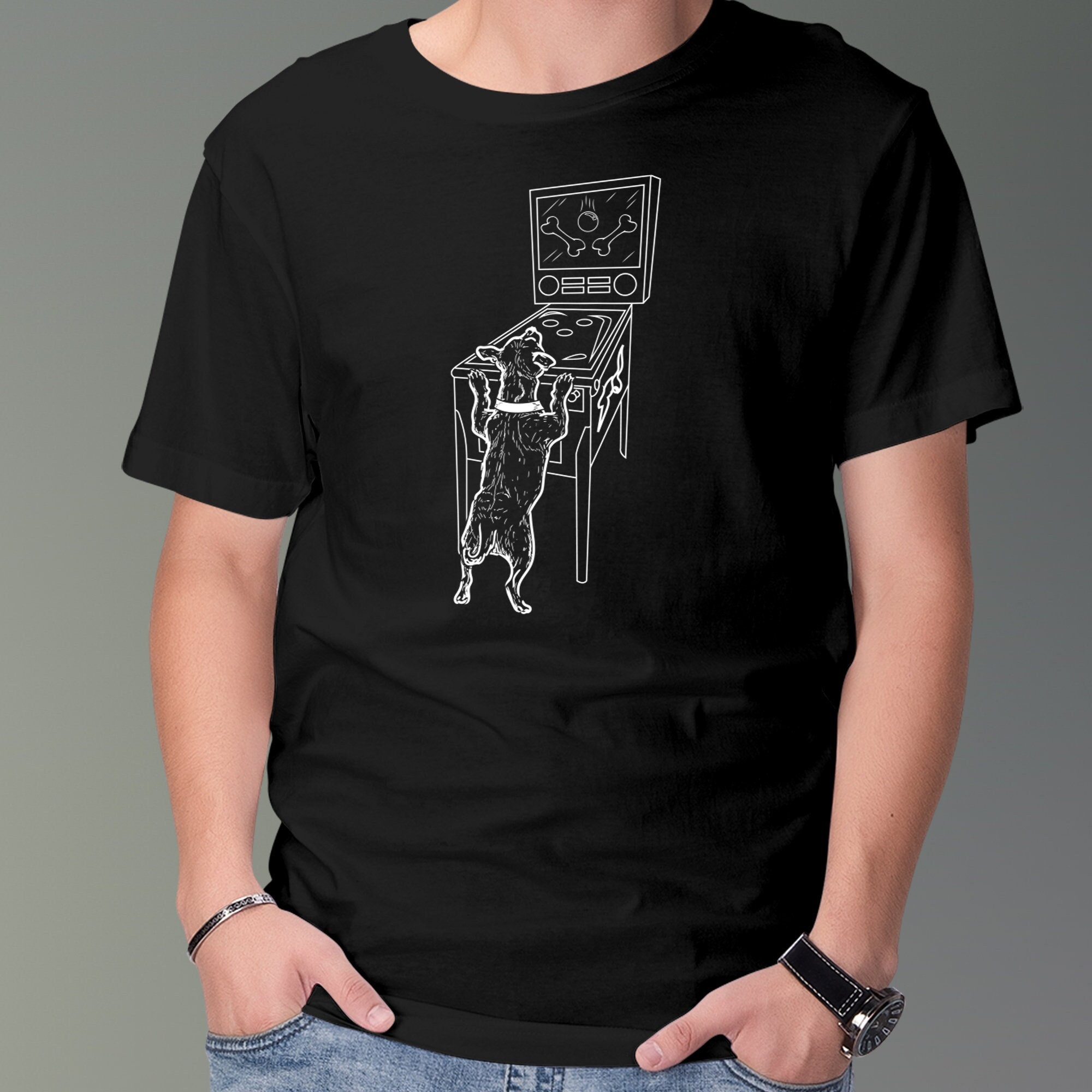Dog Playing Pinball T-shirt | Dog Shirt With Cute Little Mutt Playing ...