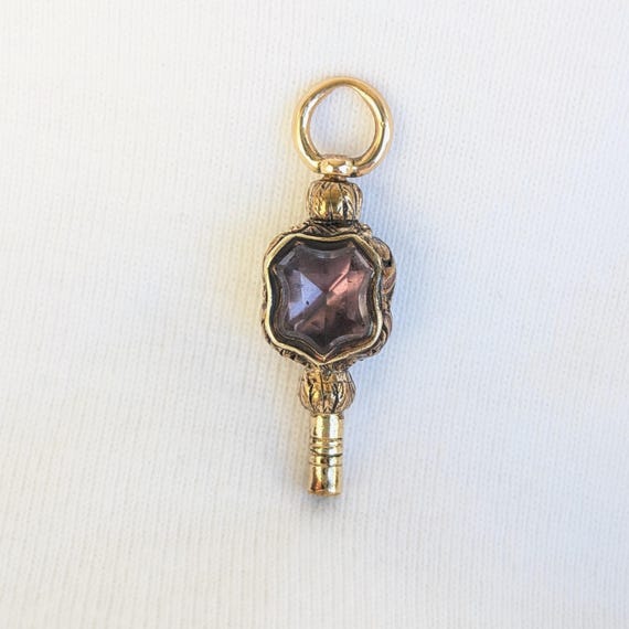 Early Victorian Solid Gold Watch Key with Amethyst Pa… - Gem