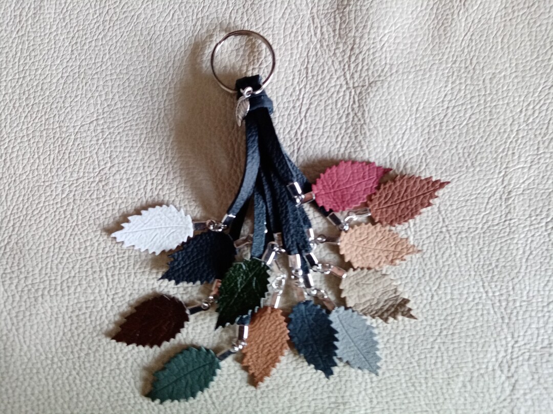 Handmade Real Leather Multicolored Autumn Leaves Keyring. 8 - Etsy