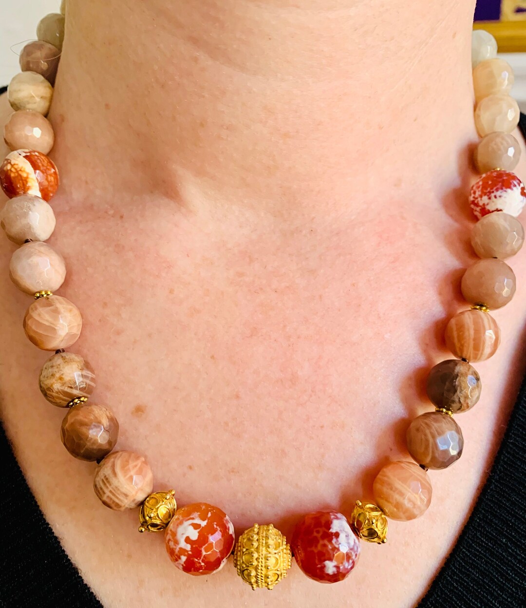Vibrant Orange Agates, 24kt Gold Vermeil Handmade Balinese Beads ...
