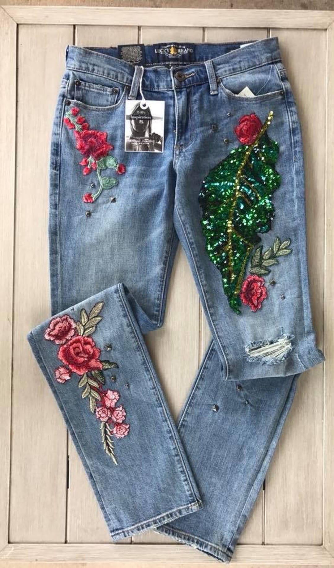 Jeans Customize Roses - Etsy
