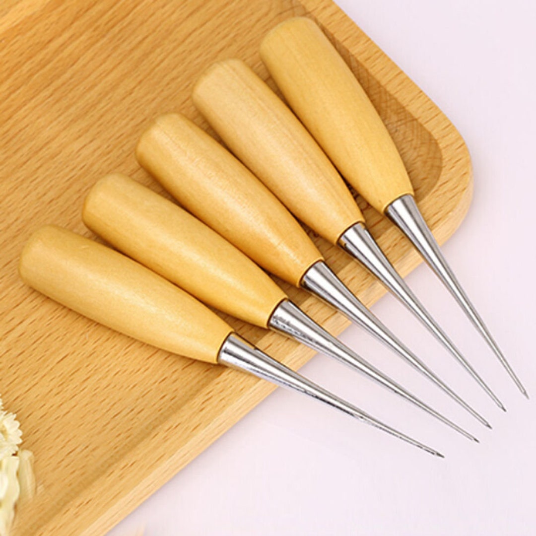 5pcs Leathercraft Wooden Awl Stitching Sewing Punching Hole Hollow ...