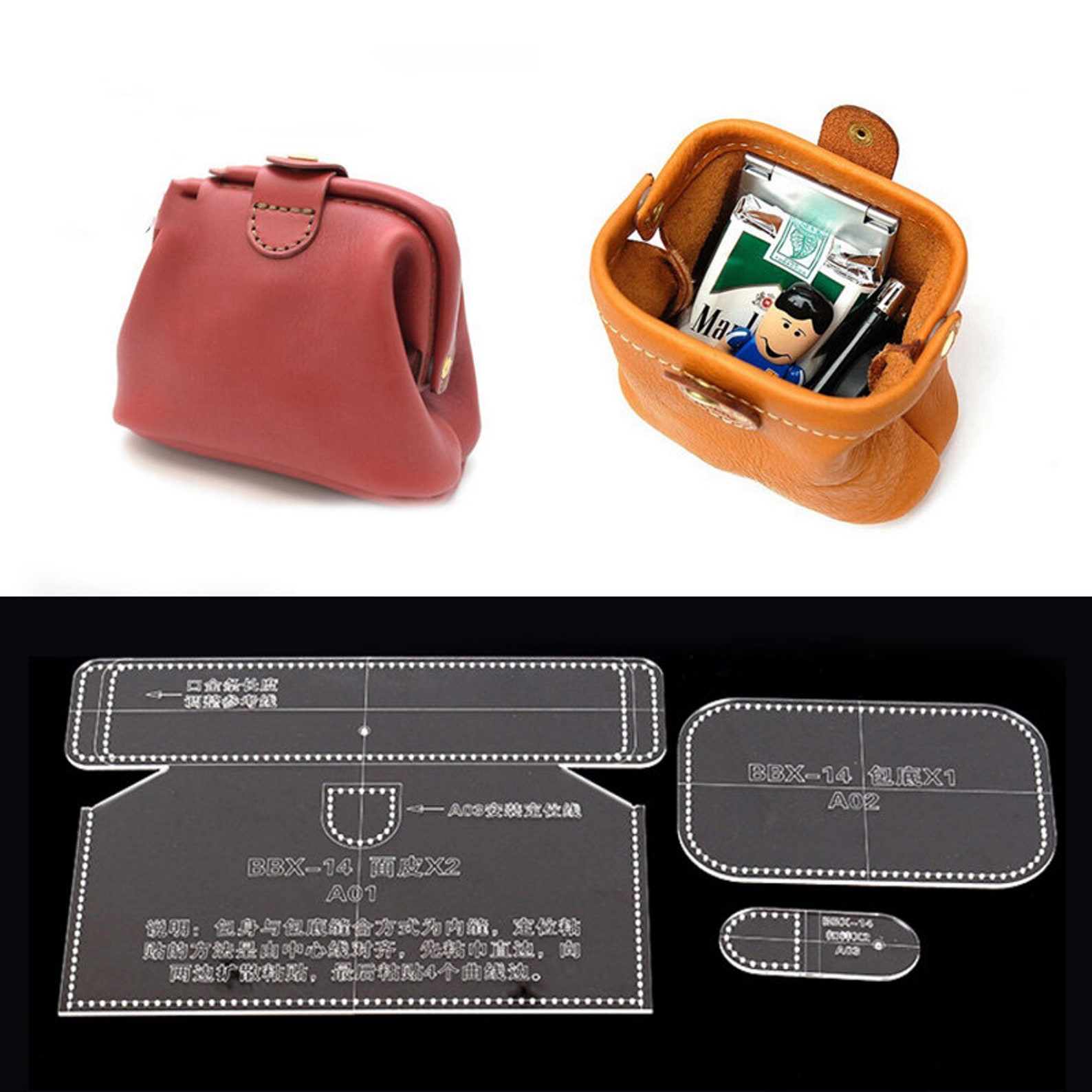 Leathercraft Coin Purse Docter Type Mini Bag Acrylic Template Pattern ...
