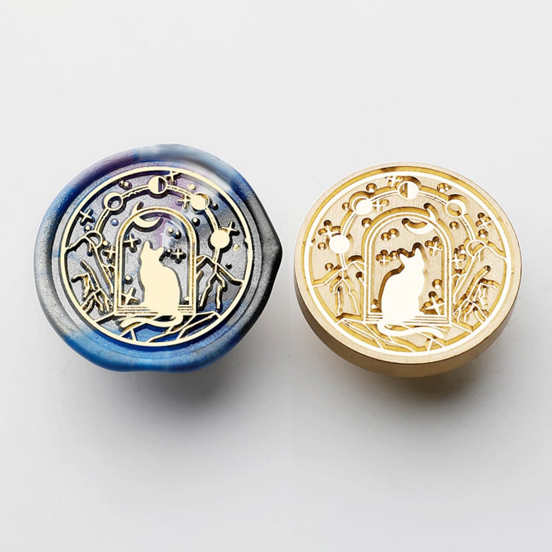 Night Cat Stamp Head, Sealing Wax Star Envolope Art Letter Wedding ...