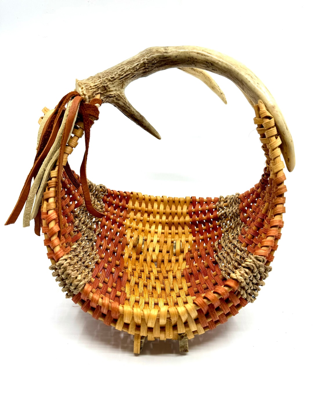 Deer Antler Basket. Handwoven With Flat and Round Reeds, and Sea Grass ...