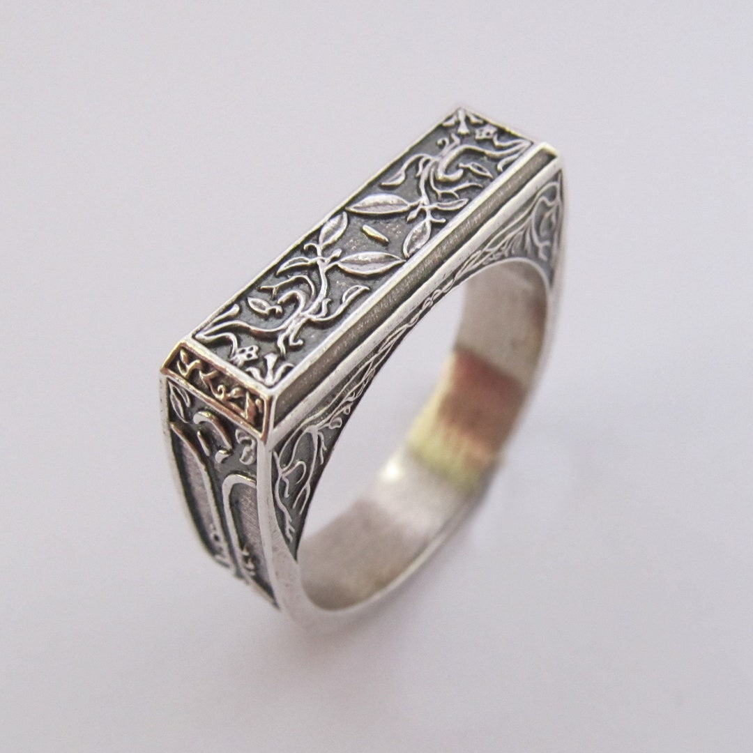 Knight Slayer's Ring Dark Antiqued Solid Sterling Silver Gothic Motif ...