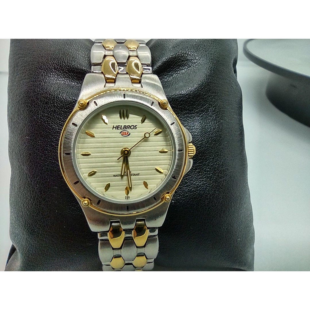 HELBROS Women's Quartz Watch W/gold Plated Accents and Bezel - Etsy
