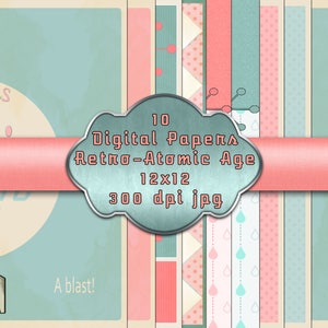Digital Paper Retro Scrapbooking, ATOMIC AGE Pattern Digital Paper Pack ...
