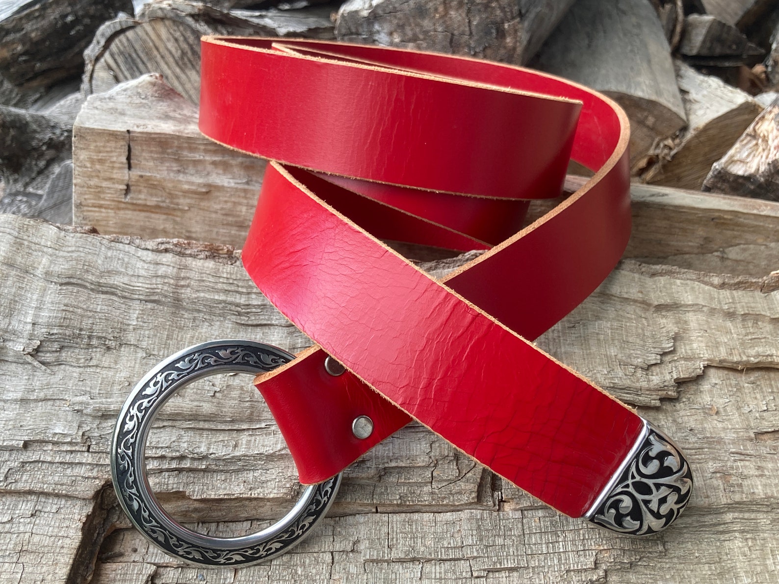 1.5" SCA Medieval Squire Belt - RED - Options for Ring, or Buckle ...