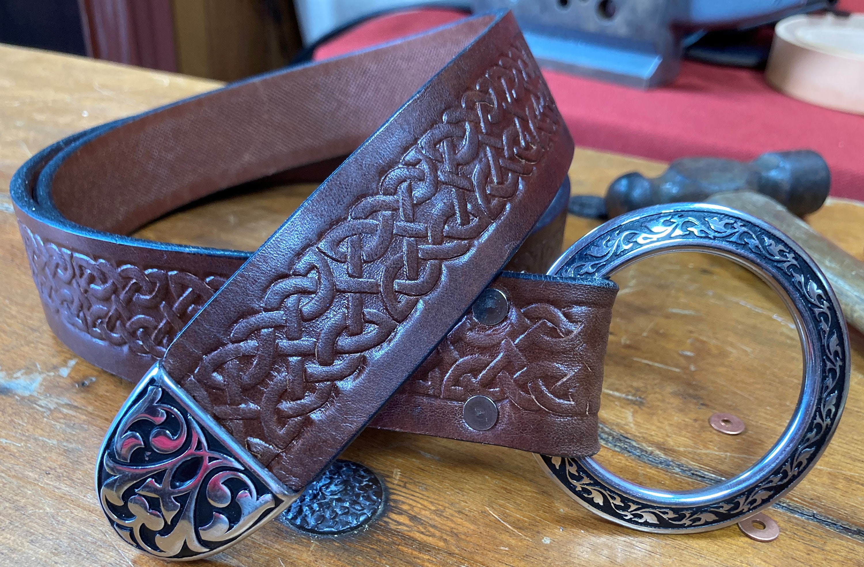 1.5" Dark Brown Celtic Knotwork Belt SCA Medieval Belt - Options for ...