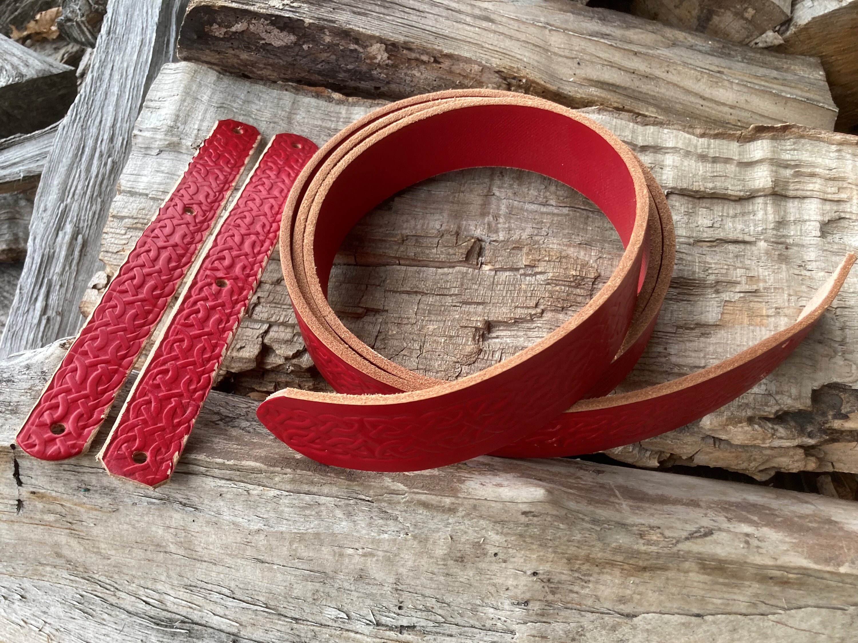 Red Leather Celtic Knotwork Engraved Stainless Steel Ring Belt - Etsy