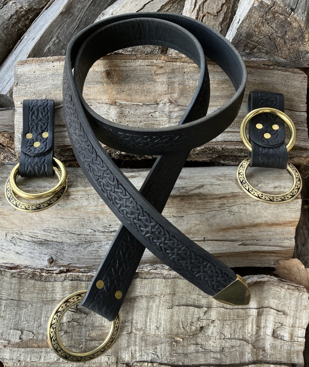 Celtic Knotwork Engraved Brass Ring Belt With Tip & Matching LARGE ...