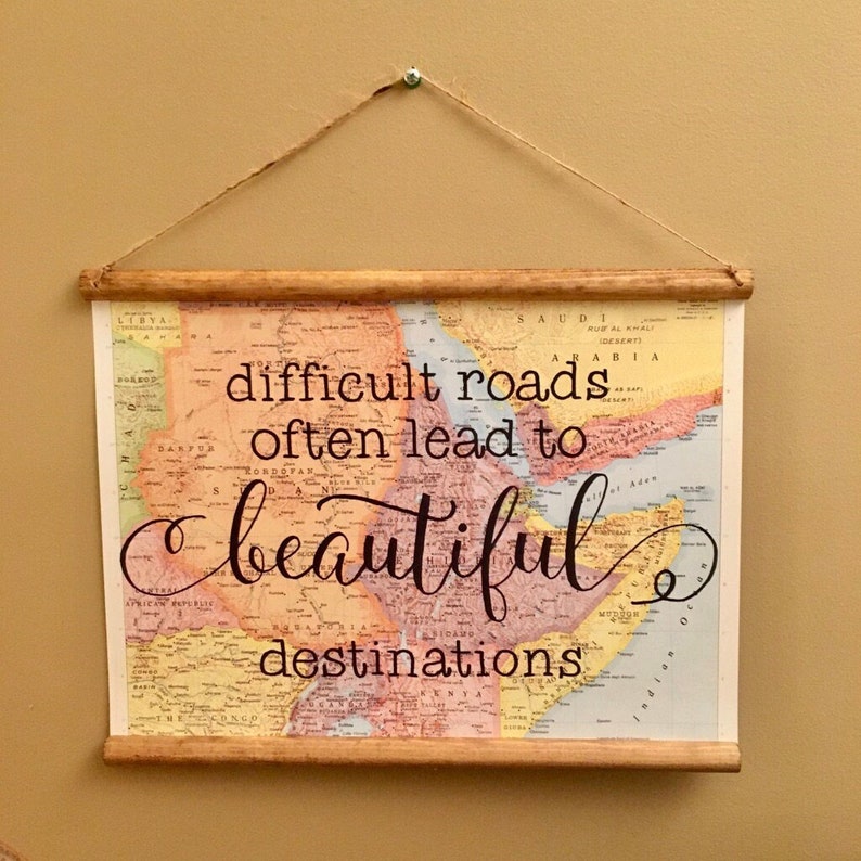 Uplifting Encouraging Map Print Adventure Quote Wall Art Travel Gift ...