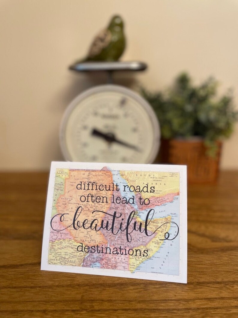 Vintage Map Card Difficult Roads Handpainted Typography - Etsy