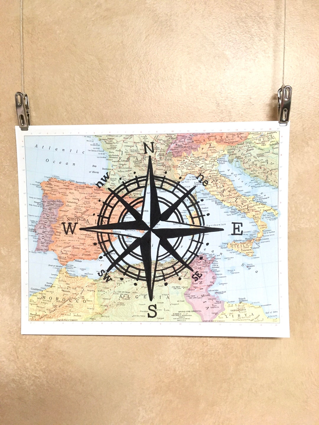 Compass Rose North South East West Directions: High Quality Framable ...