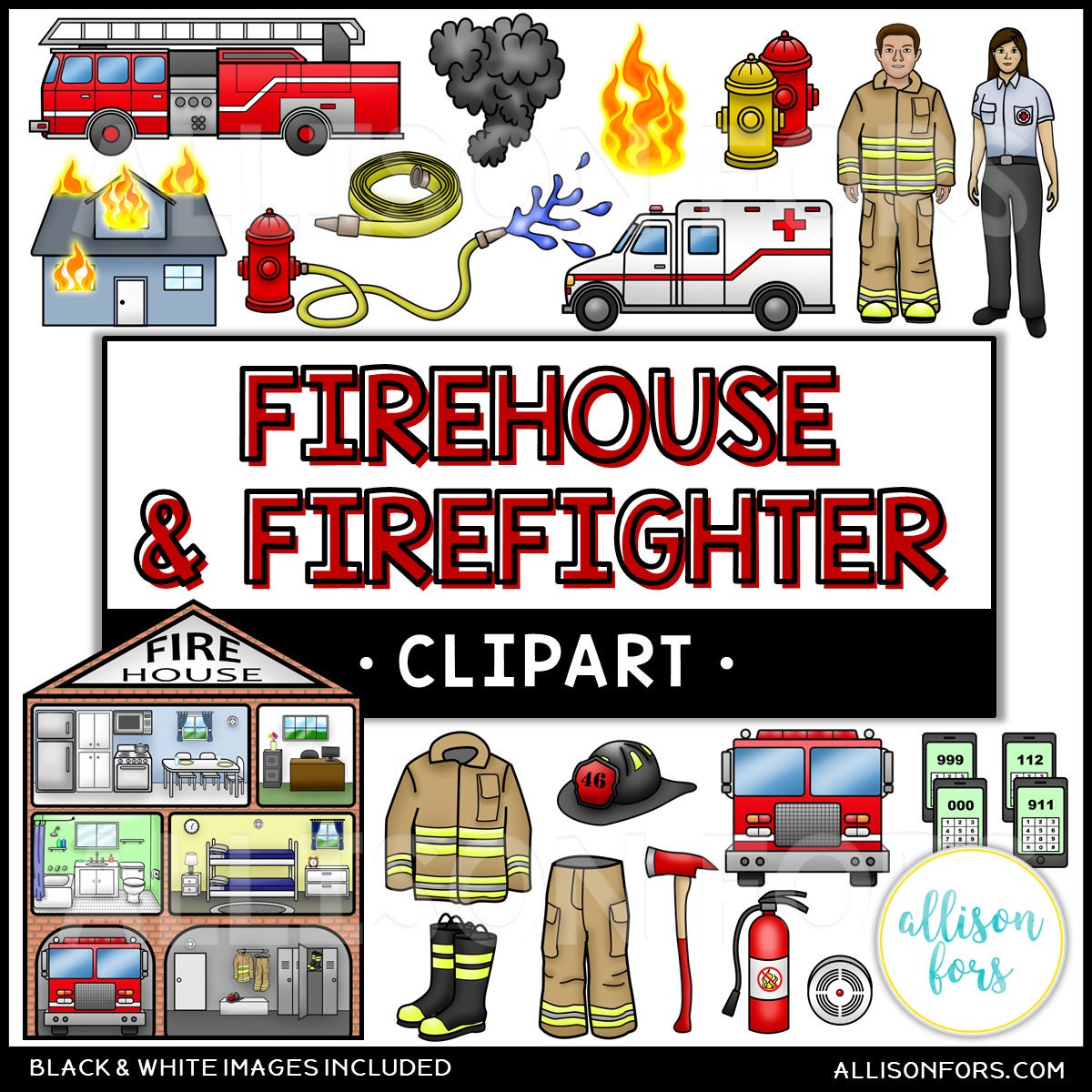 Firehouse & Firefighter Clip Art - Etsy