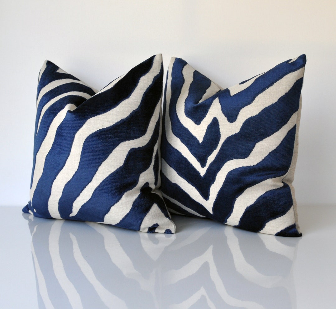 Set of 2 Thibaut Zebra Print Velvet Pillow Covers - Handmade in USA - Etsy