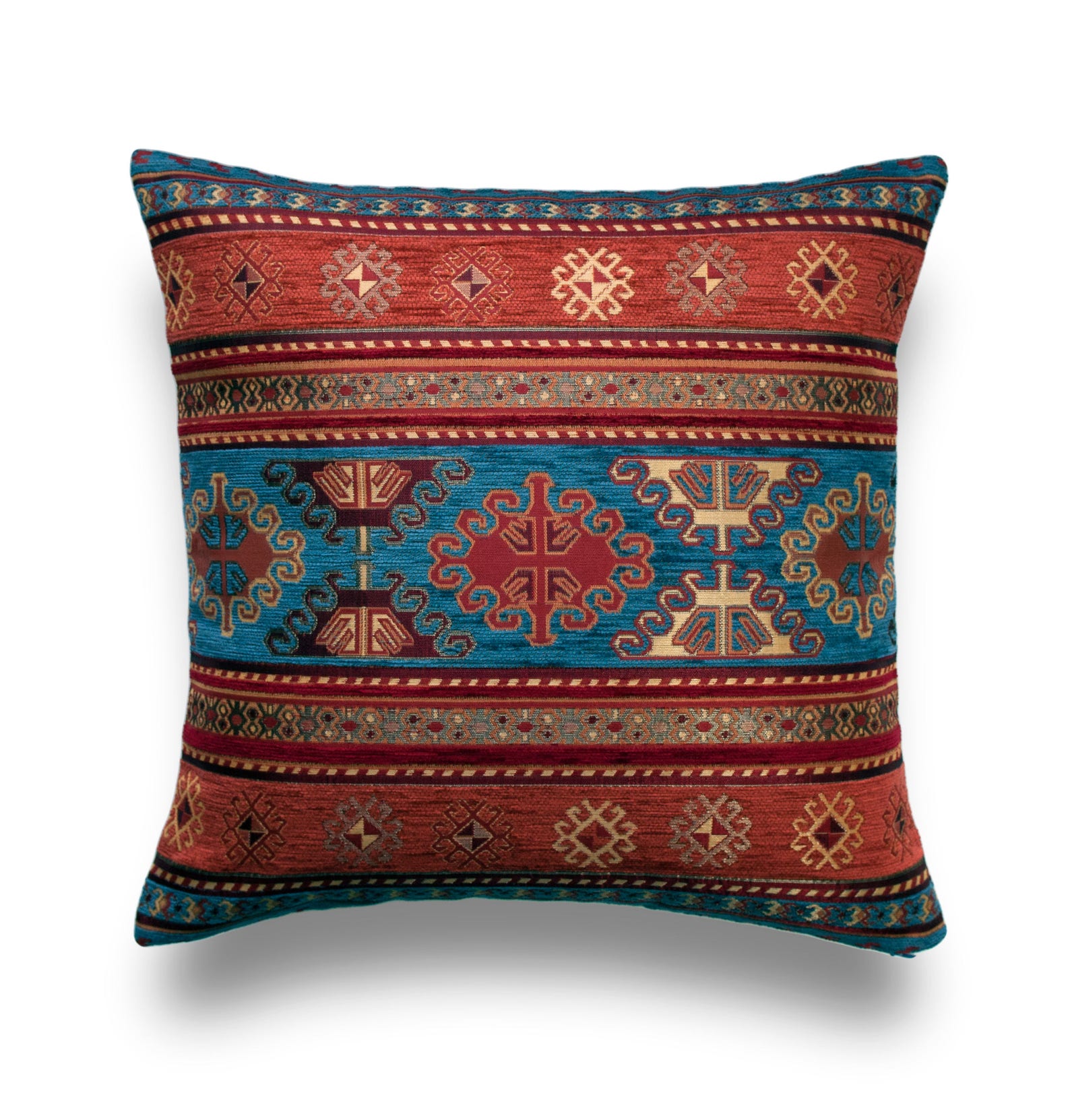 Kilim Pillow Cover: Geometric Turkish Throw Pillow, Orange & Blue - Etsy