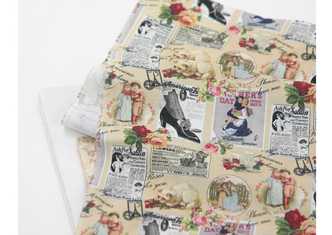 Vintage Advertising Label Fabric Made in Korea by Half Yard Dtpdigital ...
