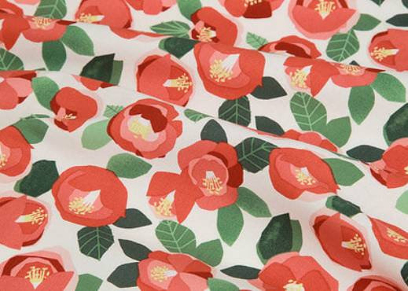 Camellia Flowers Patterned Fabric Made in Korea by Half Yard | Etsy
