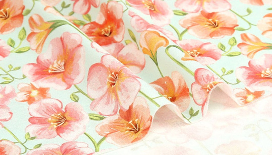 Watercolor Trumpet Creeper Flowers Patterned Fabric Made in - Etsy