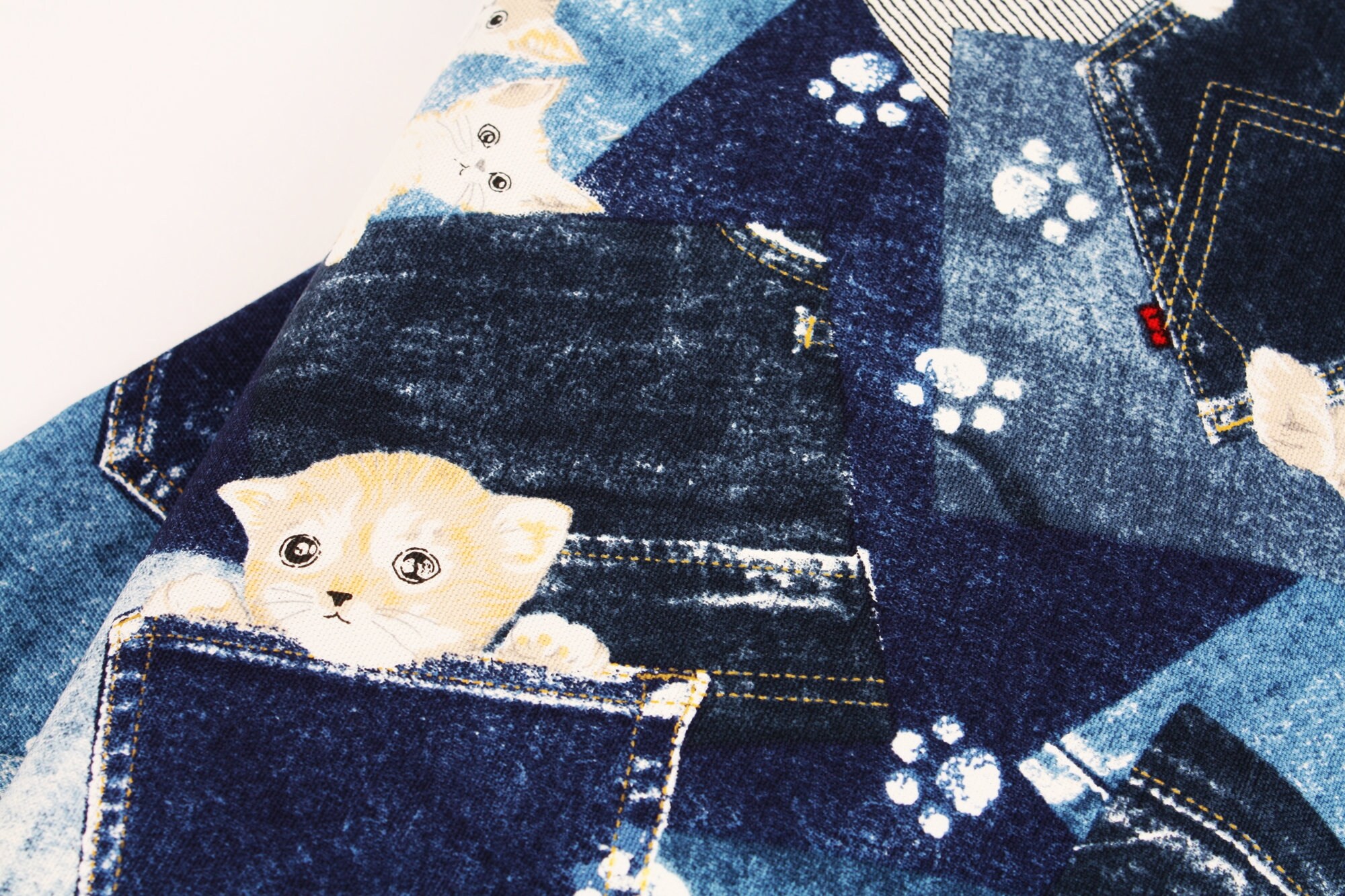 Oxford Cat Kitten Jeans Patterned Fabric Printed in Korea by | Etsy
