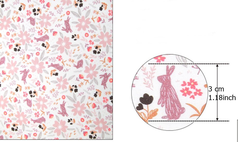 Meadow Flowers Rabbit Bunny Patterned Fabric made in Korea by | Etsy