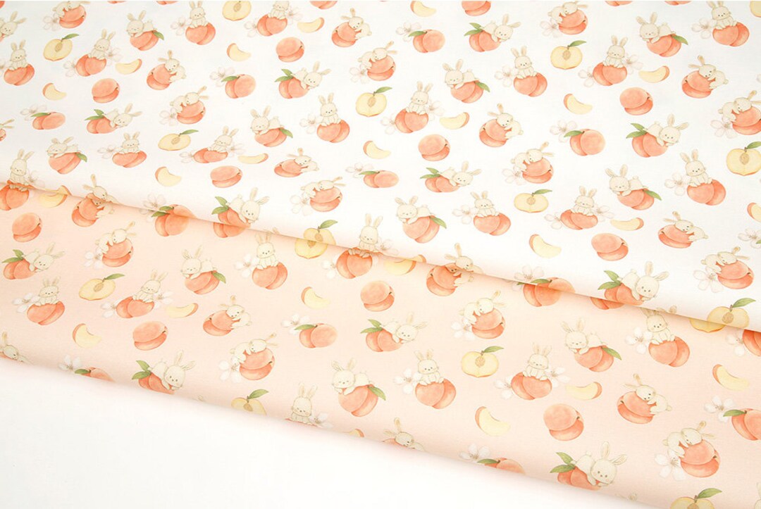OEKO-TEX Rabbit Bunny Peach Fruits Patterned Fabric Made in Korea by ...