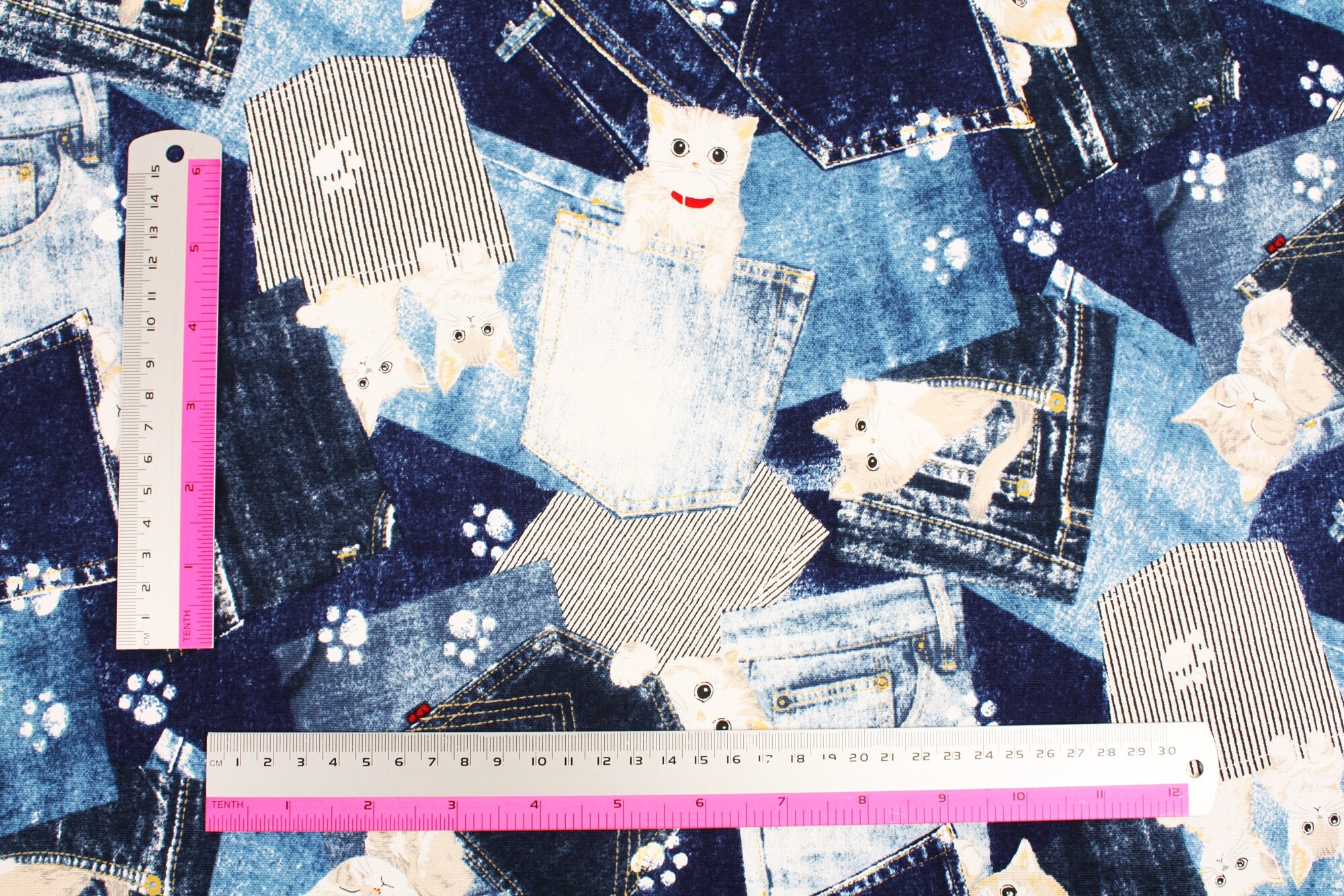 Oxford Cat Kitten Jeans Patterned Fabric Printed in Korea by | Etsy