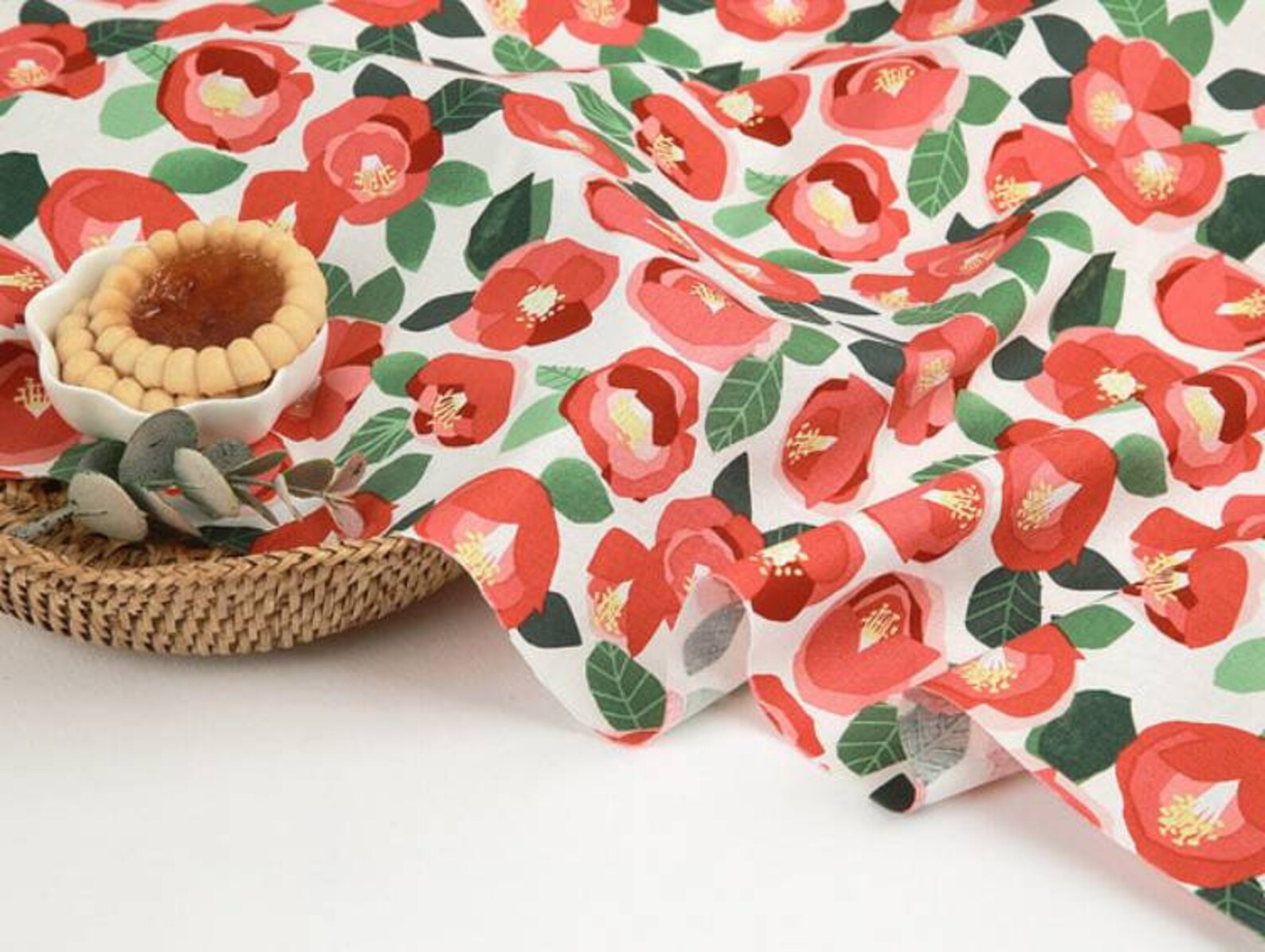 Camellia Flowers Patterned Fabric Made in Korea by Half Yard | Etsy