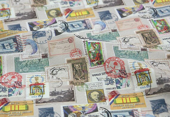 Vintage Modern Postcard Postage Stamp Fabric Made in Korea by | Etsy