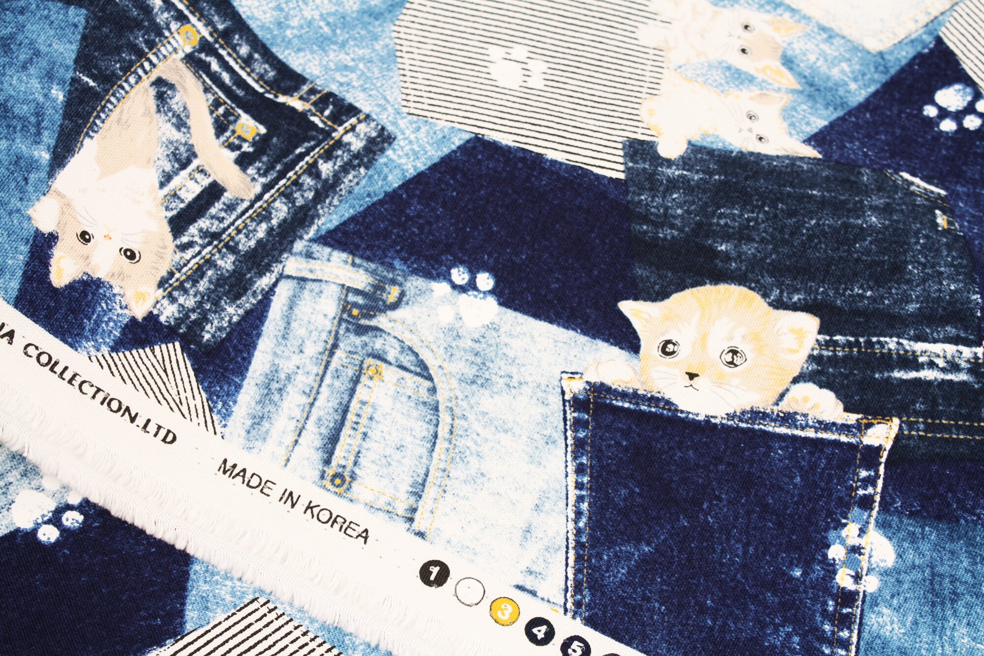 Oxford Cat Kitten Jeans Patterned Fabric Printed in Korea by | Etsy