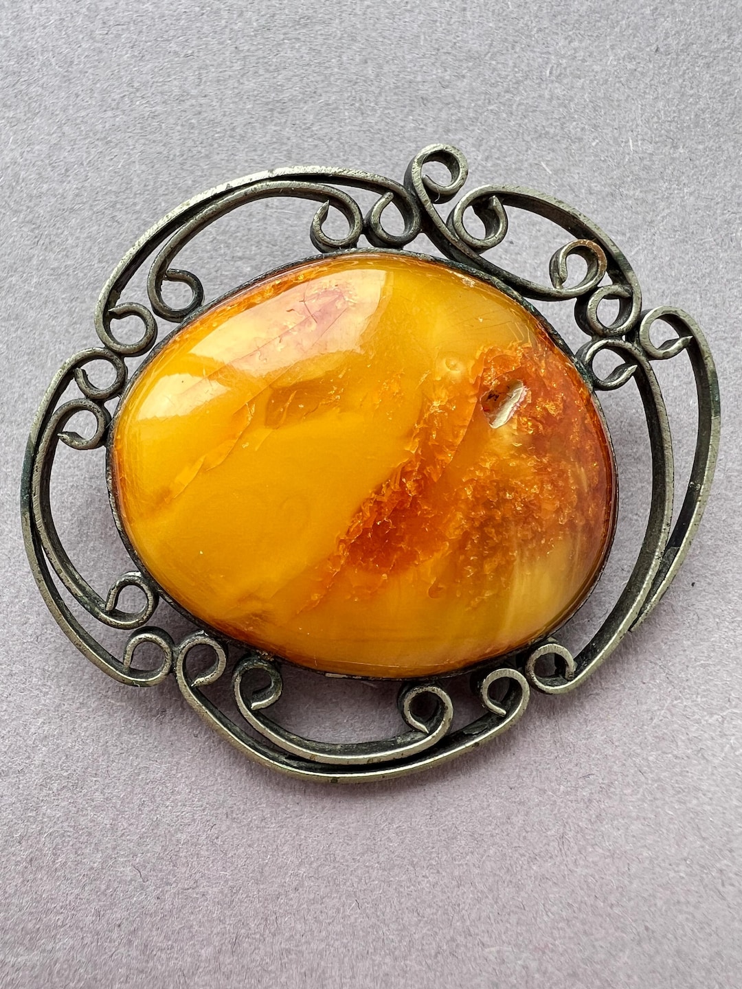 Vintage Natural Baltic Amber Egg Yolk Brooch, USSR Kaliningrad Rare ...