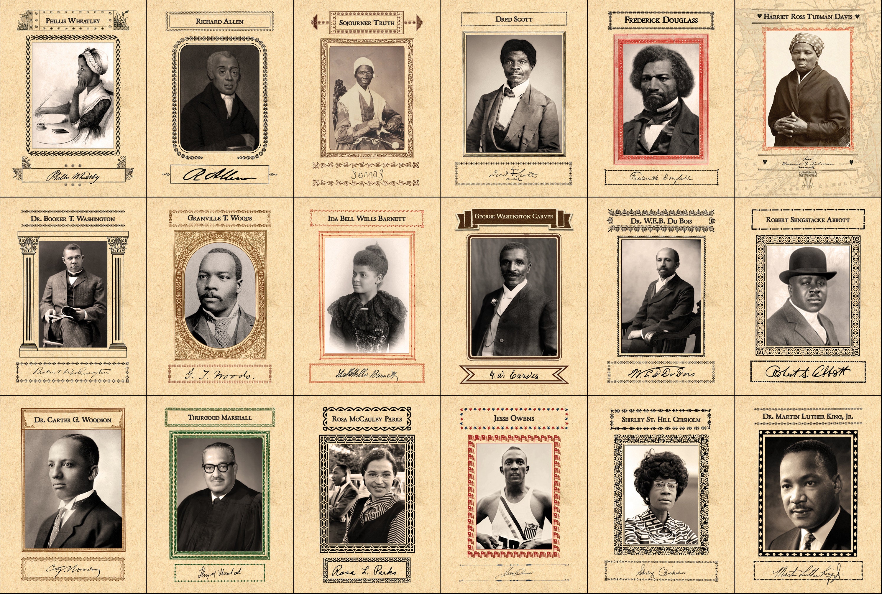18 African American Heritage Cards Set: Harriet Tubman, Rosa Parks ...