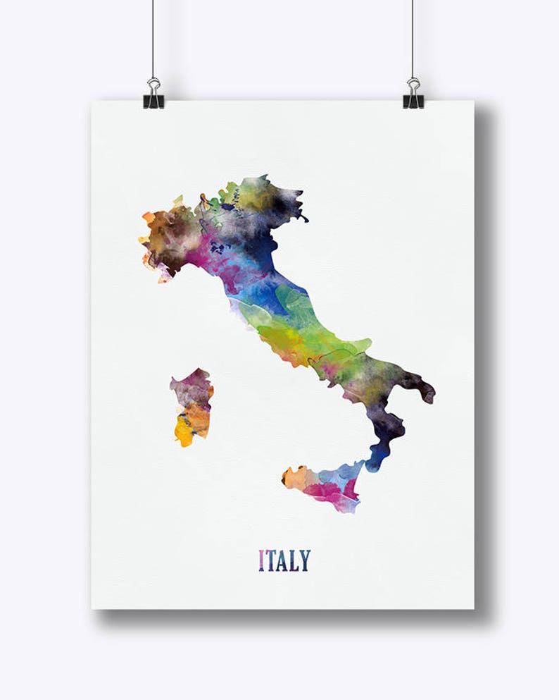 Italy Map Print Italy Poster Rome Florence Print Watercolor Map State ...