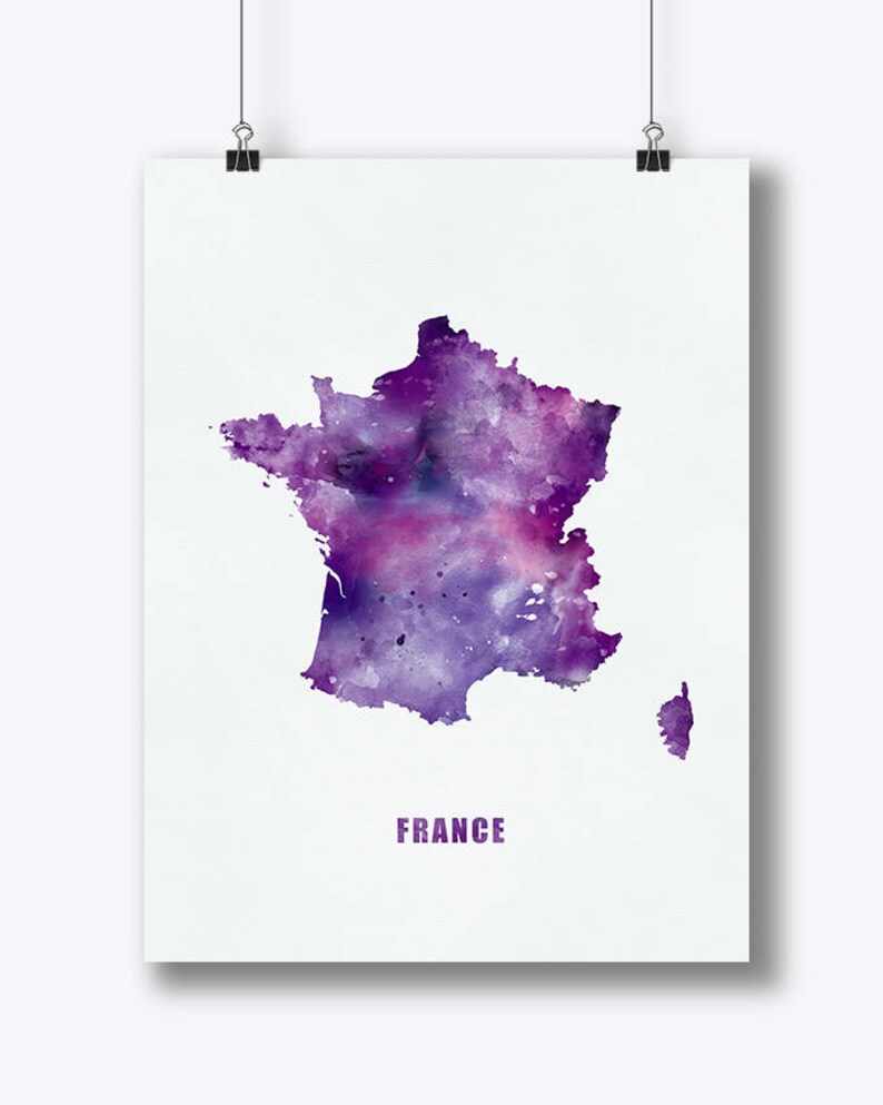 France Map, France Watercolor Map, Paris Print, France Poster, Painting ...