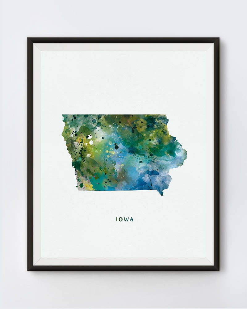 Iowa Watercolor Iowa Map Iowa Print Wall Art Des Moines | Etsy