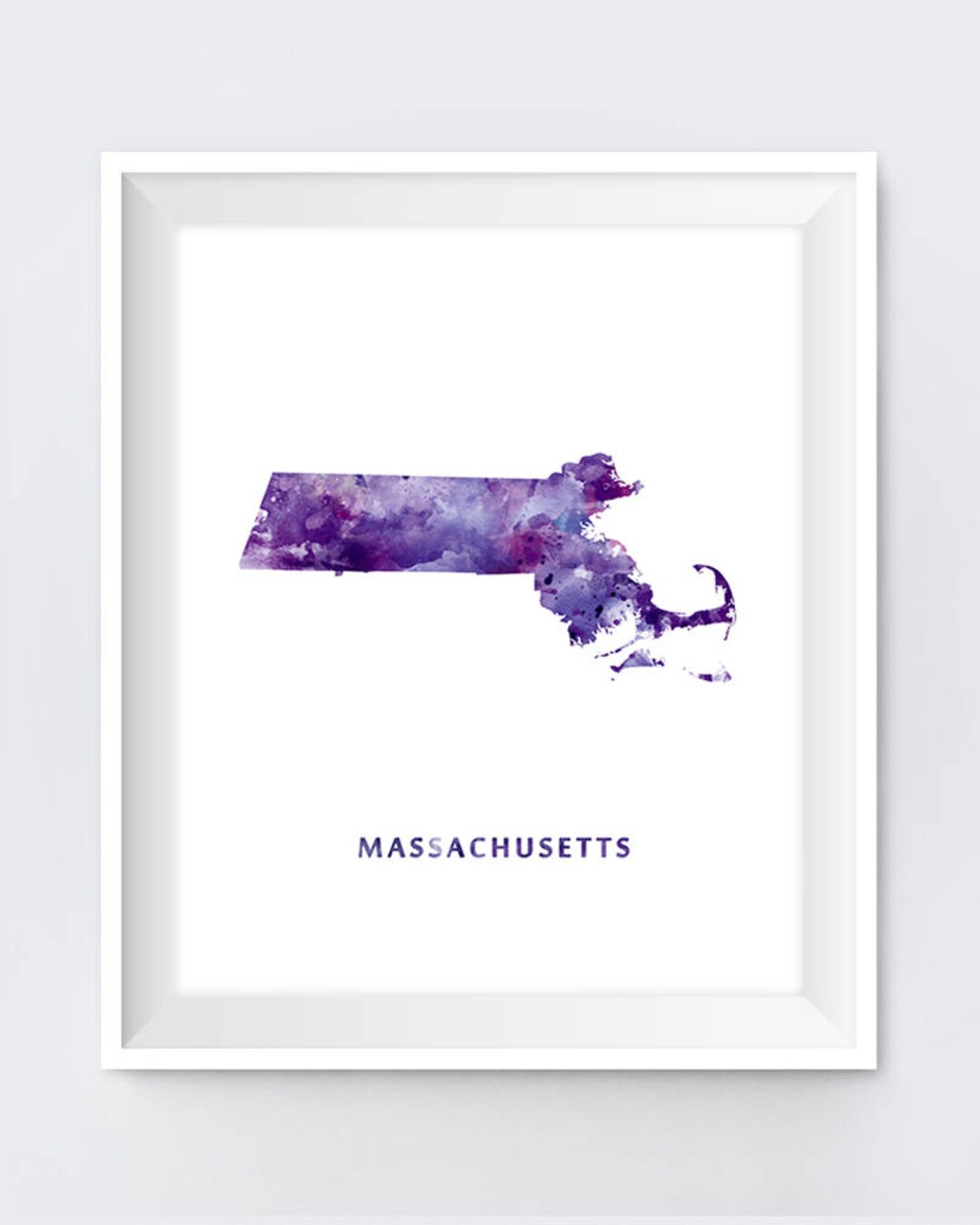 Massachusetts Map Print Watercolor Boston Poster MA Home Office Decor ...