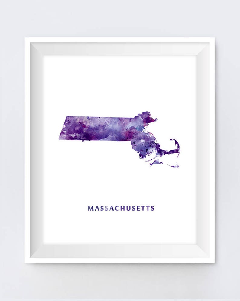Massachusetts Map Print Watercolor Boston Poster MA Home | Etsy