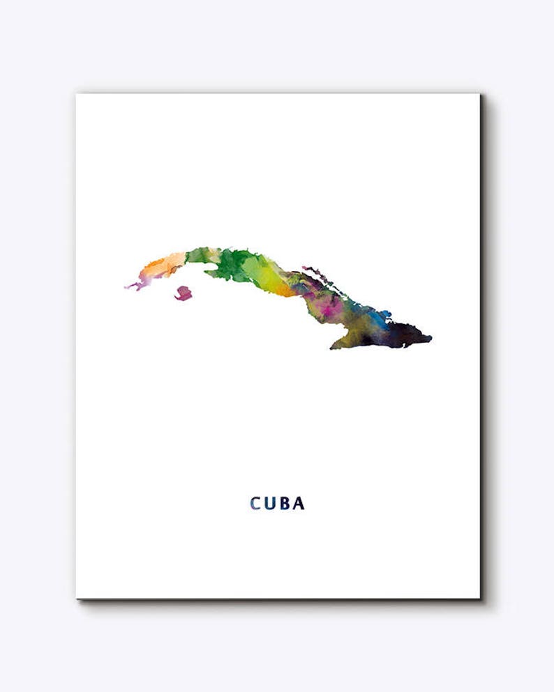 Cuba Map Print Watercolor Cuba Wall Art Cuba Poster Painting Travel ...