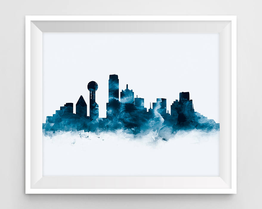 Dallas Print Dallas Skyline Dallas Art Watercolor | Etsy