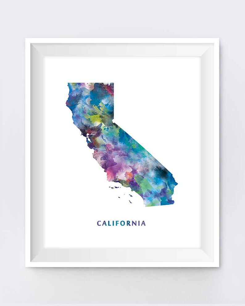 California Map California Watercolor Map USA Art Print Los - Etsy